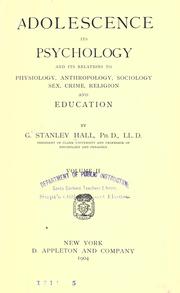 Adolescence by G. Stanley Hall | Open Library