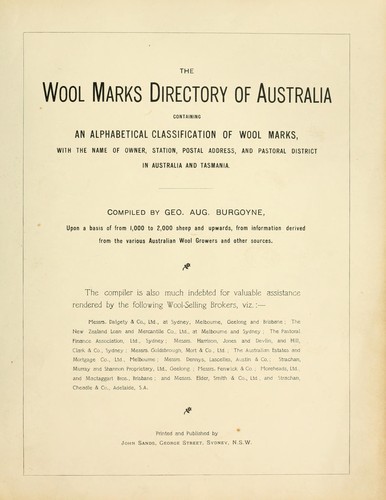 The wool marks directory of Australia, containing an alphabetical ...