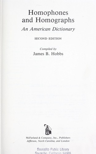 Homophones and homographs : an American dictionary | Open Library