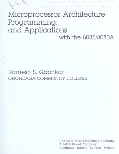 Microprocessor Architecture Programming And Applications With The 80858080a By Ramesh S
