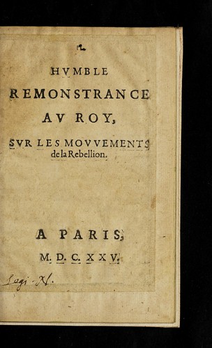 Hvmble remonstrance au roy | Open Library